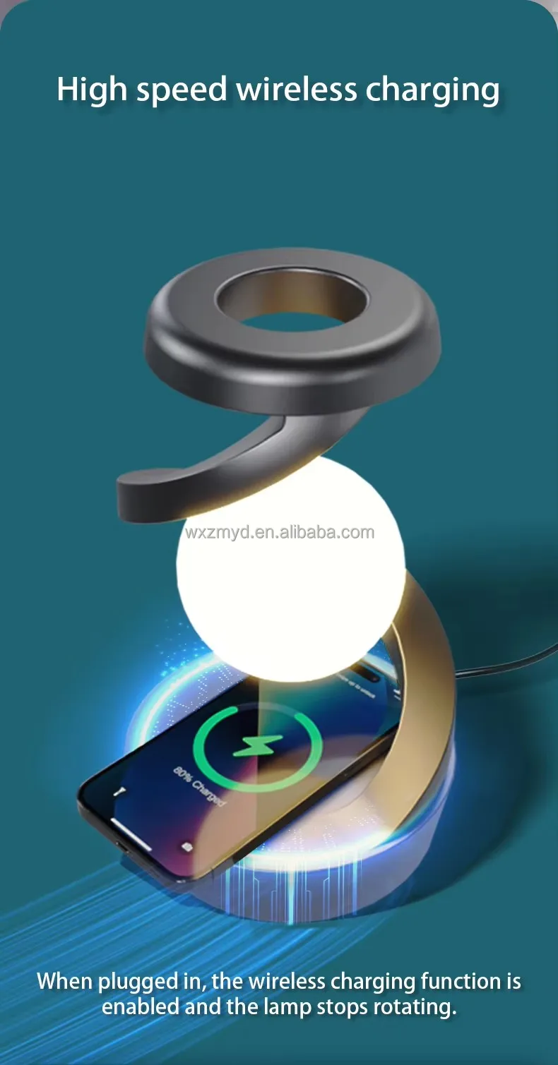 Floating Rotating Table Lamp - Wireless Charging & RGB Light