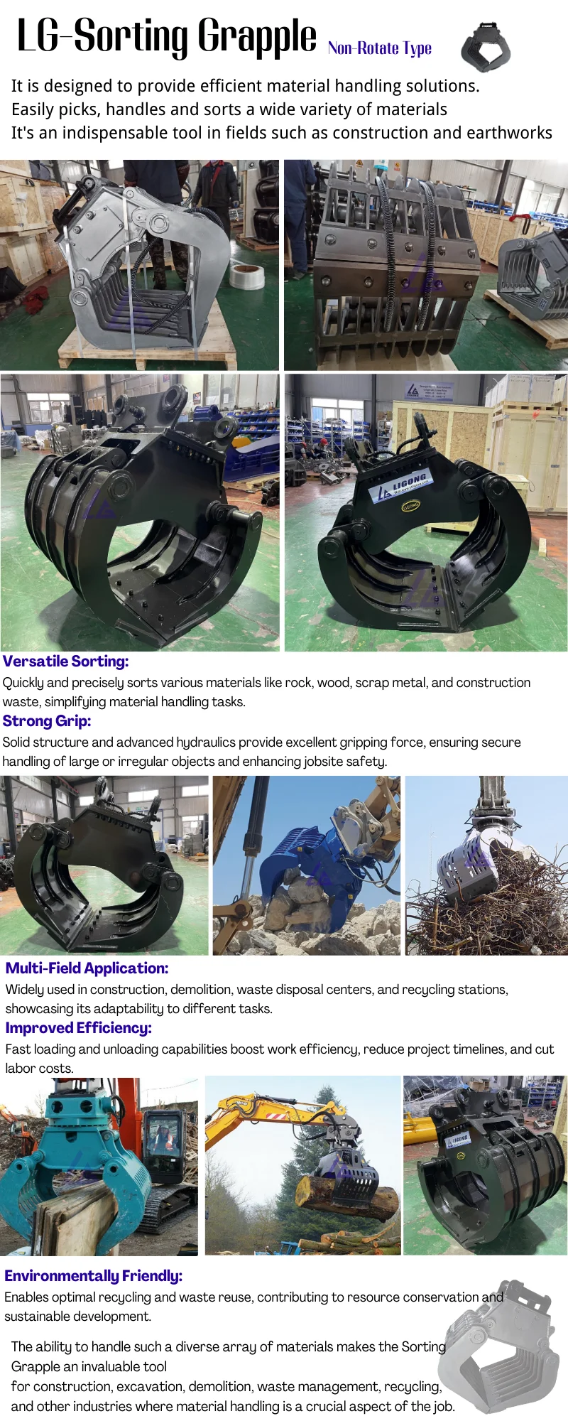 360 Degree Rotating Sorting Demolition Grapple for Excavators
