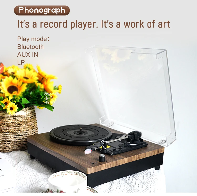 Portable LP Vinyl Player - Vintage Turntable with Bluetooth