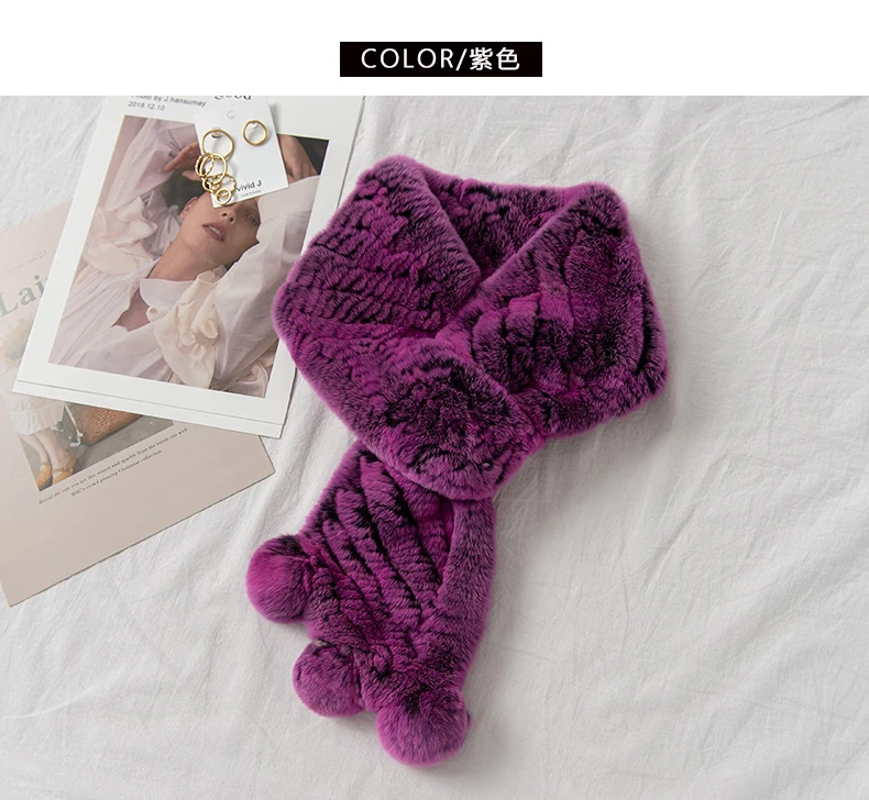 ZDFURS* Rex Rabbit Fur Double-sided Knitted Fur Scarf Women Winter Real ...