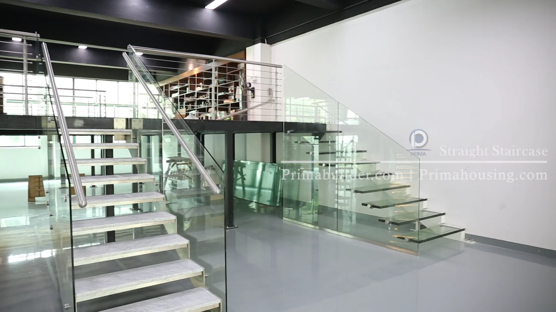 Prima Staircase Commercial Building Carbon Metal Handrail Hidden ...