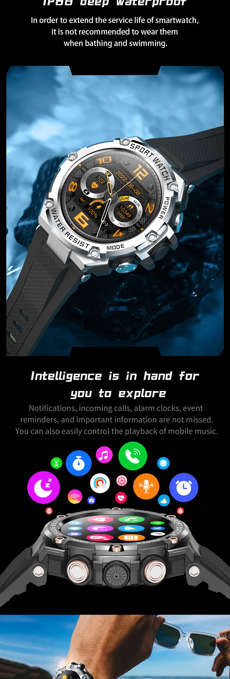 T88 Sports Outdoor Smart Watch - IP68 Waterproof & 800mah Battery