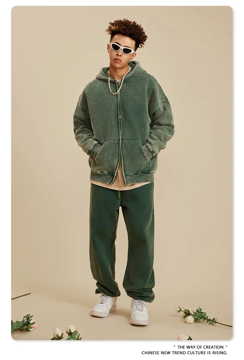 Custom Double Zippers Streetwear Heavyweight Cotton Drop Shoulder Blank ...