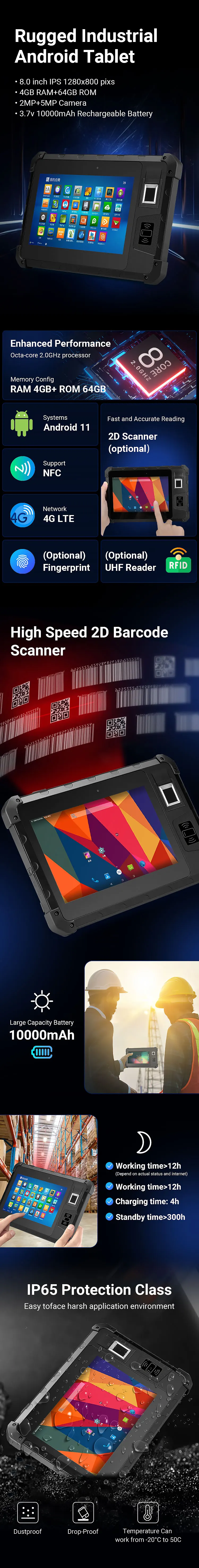 Qunsuo Ip67 Rugged Tablet Android All In One Waterproof 8 Inch ...