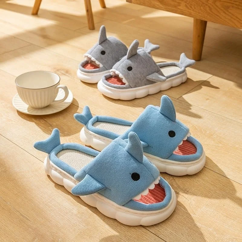 Cartoon Cute Shark Animal Shape Slippers,Thick Sole Soft Indoor Outdoor ...