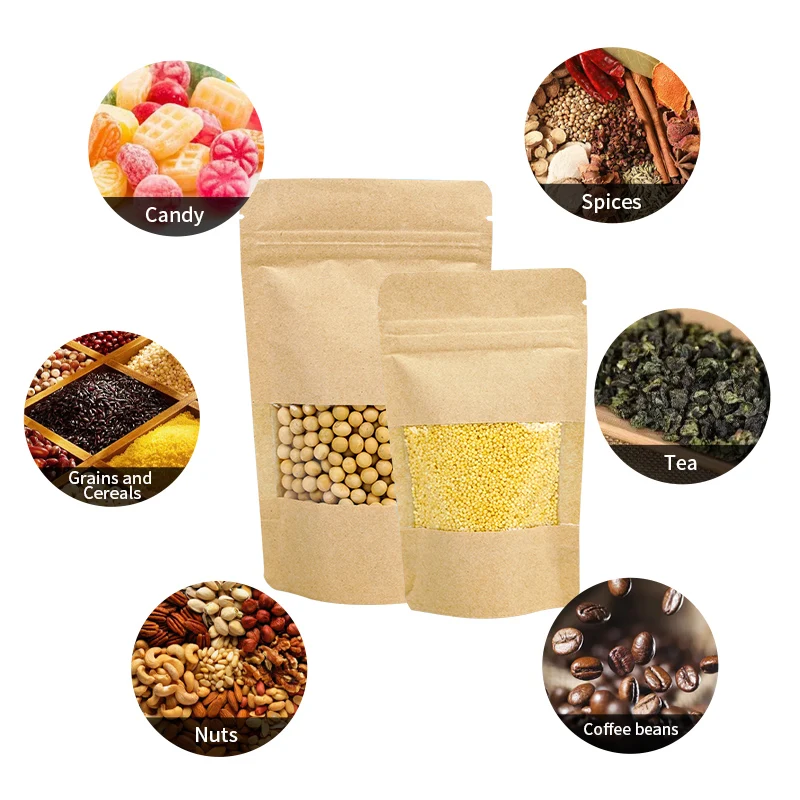 Resealable Food Packaging Kraft Paper Bag with Clear Window Custom ...