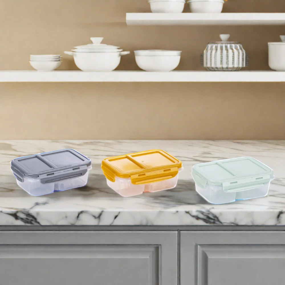 Double Cell Food Container Rectangle Plastic Crisper Storage Box for ...