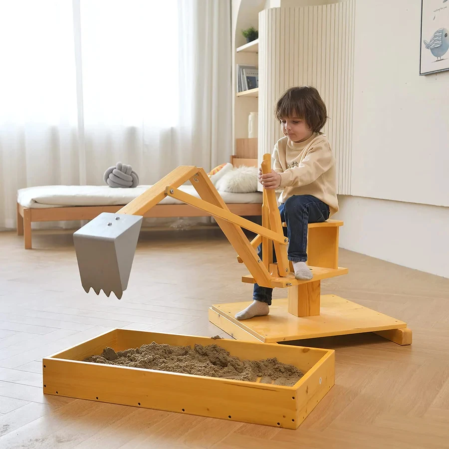 Kids Playground Equipment Wooden Sandbox Digging Toy with Working Crane ...