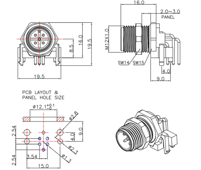 Ip67 Ip68 5 Pin A Code Waterproof Welded Pcb Panel Mount Singal Plug ...