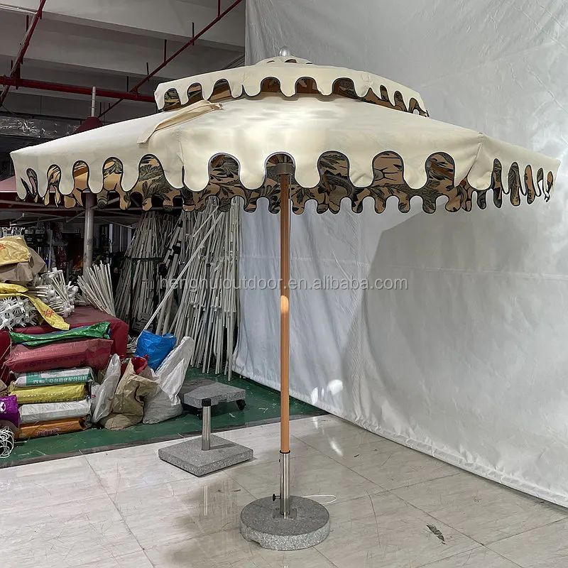 Double Top Aluminum Patio Umbrella with Scallop Sun Garden Fringe Hotel ...