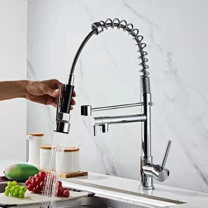 Pull Down Sprayer Kitchen Faucet Flexible Brass Modern Chrome Deck ...