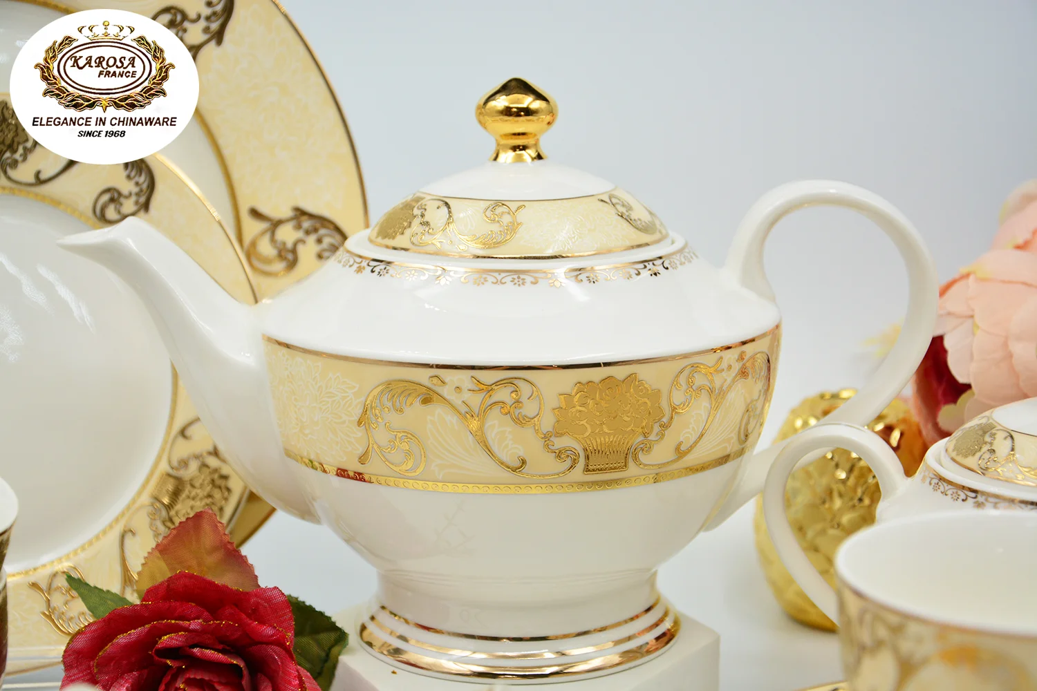 98pcs Luxury Embossed Gold Bone China Dinnerware Set - Eco-Friendly ...