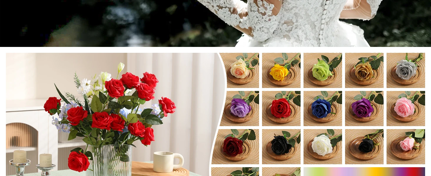 1PCS Artificial Silk Flowers Realistic Roses Bouquet Long Stem for Home ...