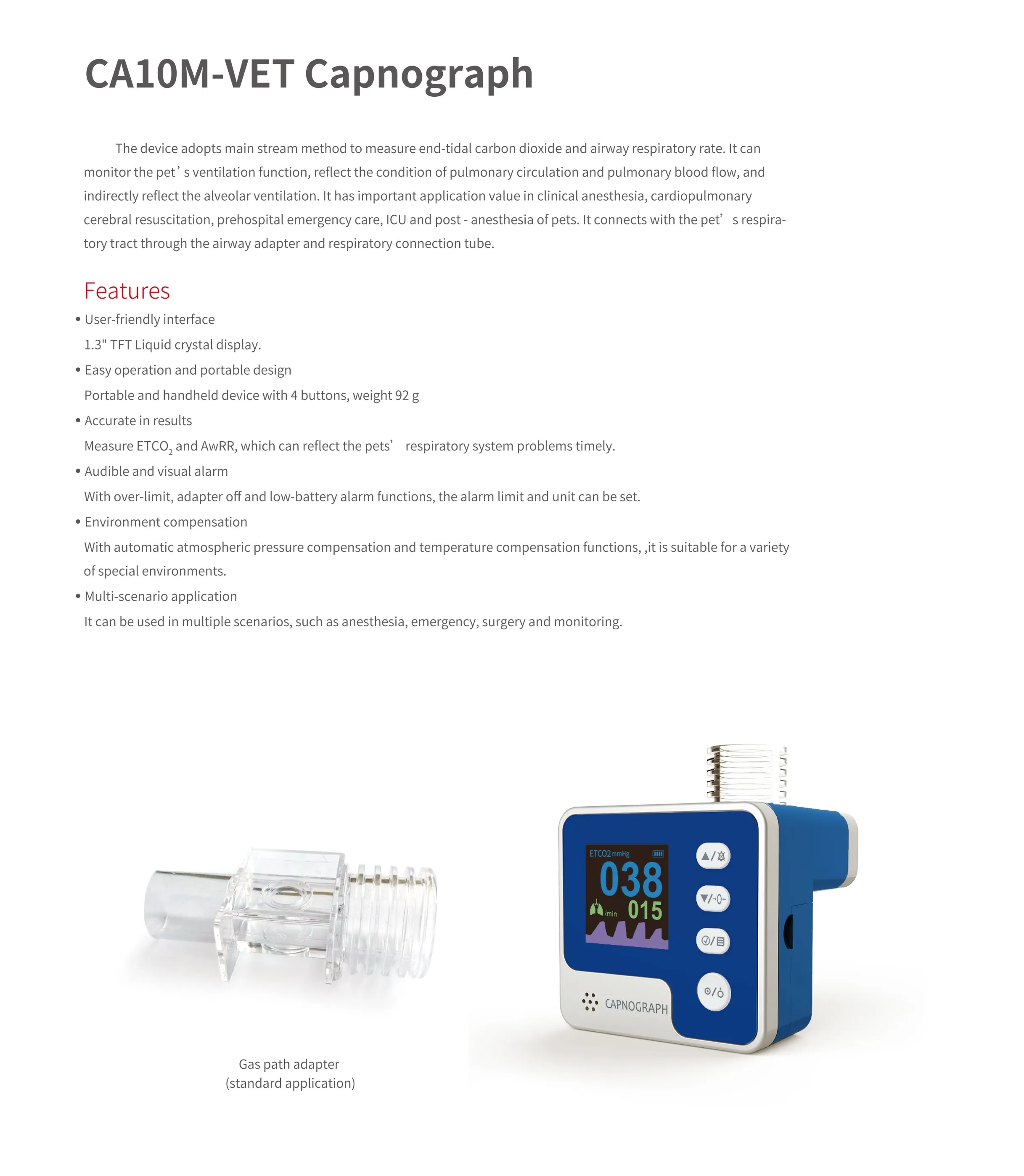 CONTEC CA10M-VET Capnography for Veterinary Patient Monitoring