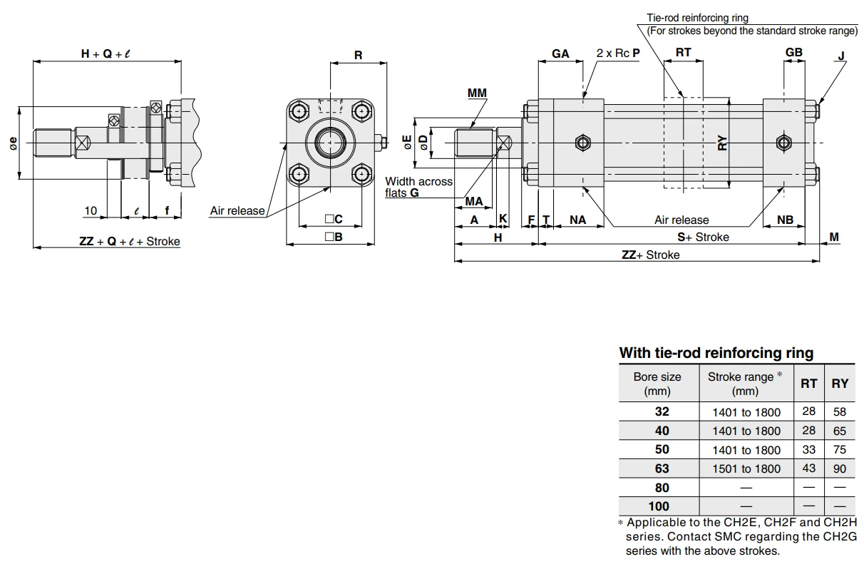 Smc Ch2 Series Jis Standard Hydraulic Cylinder Ch2e/ch2f/ch2g/ch2h ...