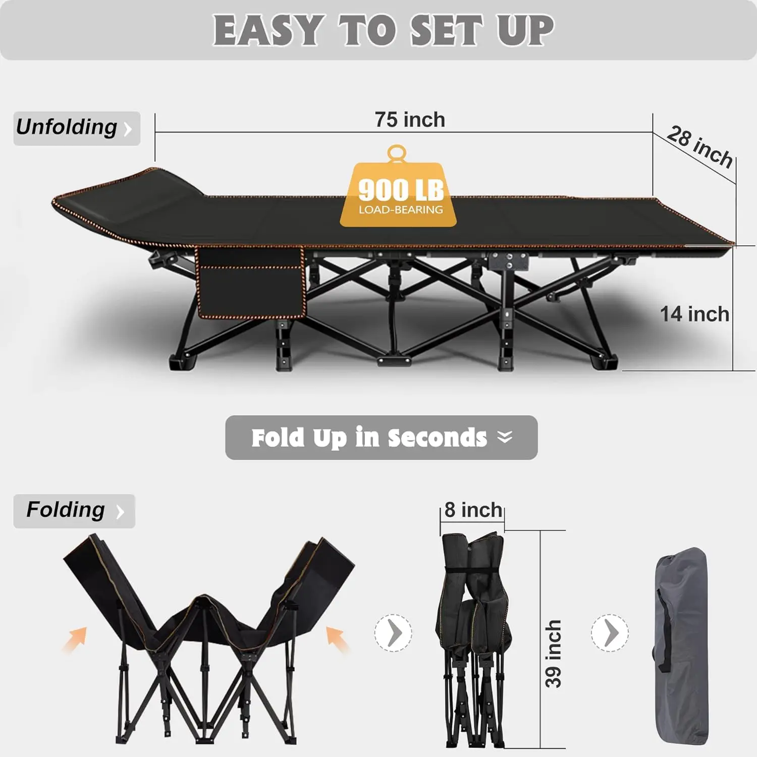 Portable Folding Camping Beach Bed Cot Metal Single Metal Sale Adult ...