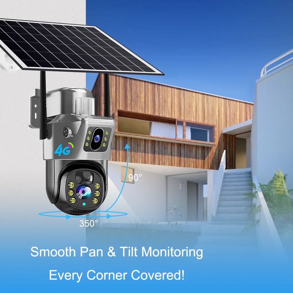 V380pro 4K Dual Lens CCTV Camera with Low Power Solar Panel