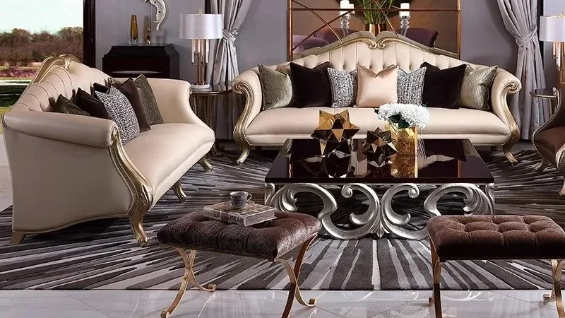 French Classical European Design High-end Luxury Leather Sofa Tea Table ...