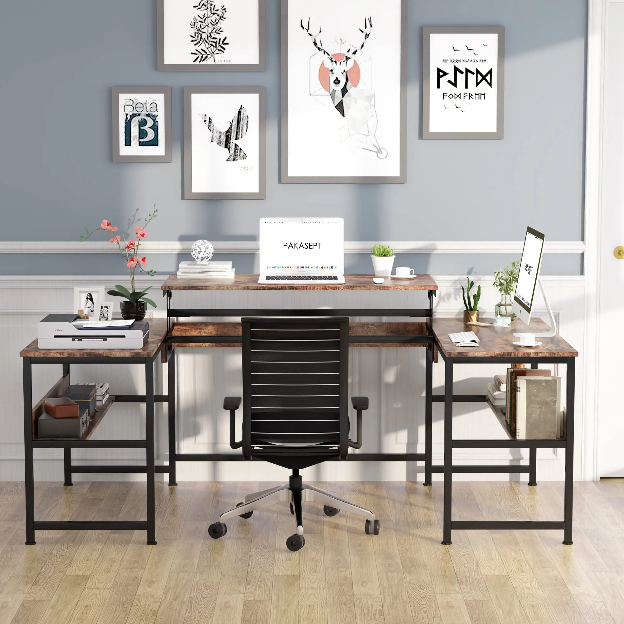 U- Shaped Desk With Lift Top Sit To Stand L Shaped Computer Desk ...