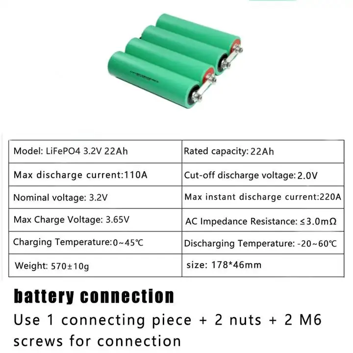 Cylindrical 46160 Lifepo4 Battery Cells 3.2v 22ah High Discharge 10c ...