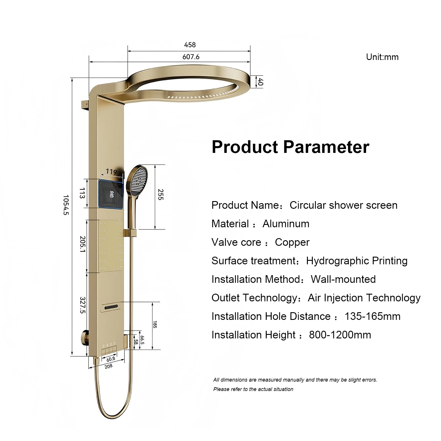 Luxury Golden Brushed Shower Tower Panel - Intelligent Waterfall Spa ...