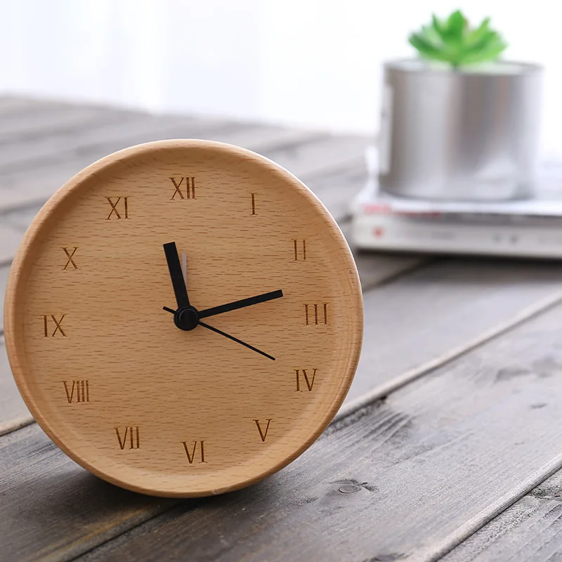 Natural Simple Home Decoration Wooden Desk Table Clocks Small Round ...