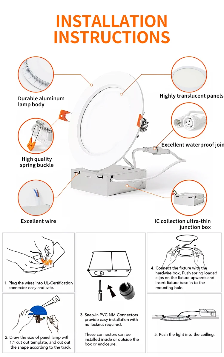 Kooman Commercial 12-pack 6 Inch 6cct Recessed Slim Panel With Junction ...