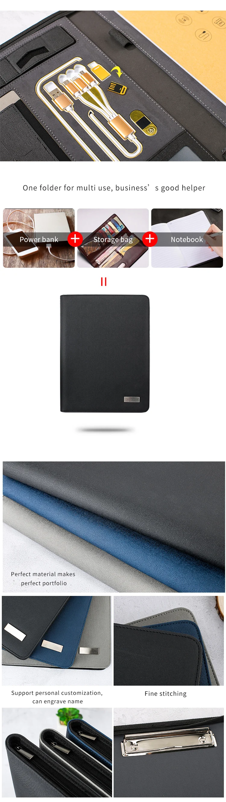 A4 PU Leather Wireless Charging Portfolio Folder with 8000mAh Power ...