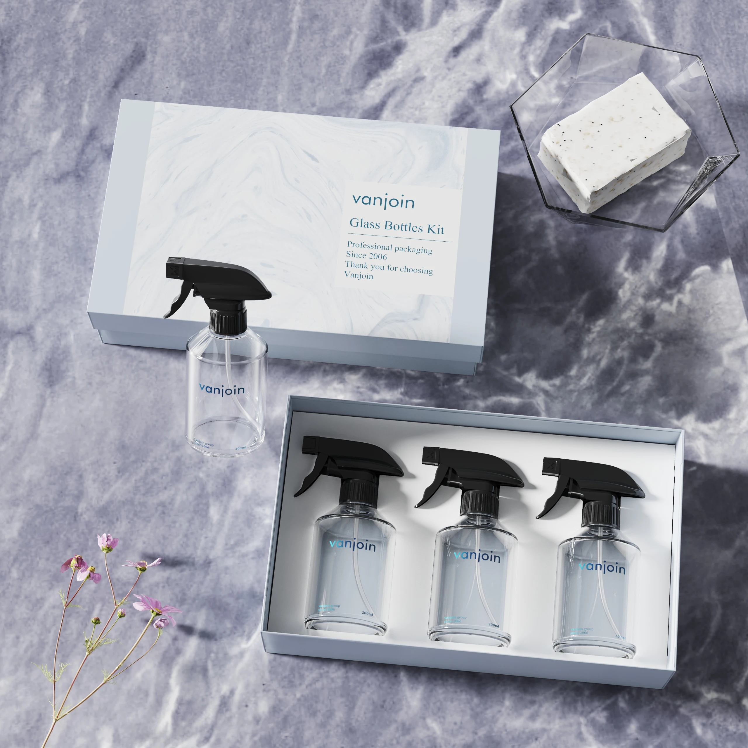 Luxury 200ML Empty Boston Round Clear Room Glass Spray Bottle with ...