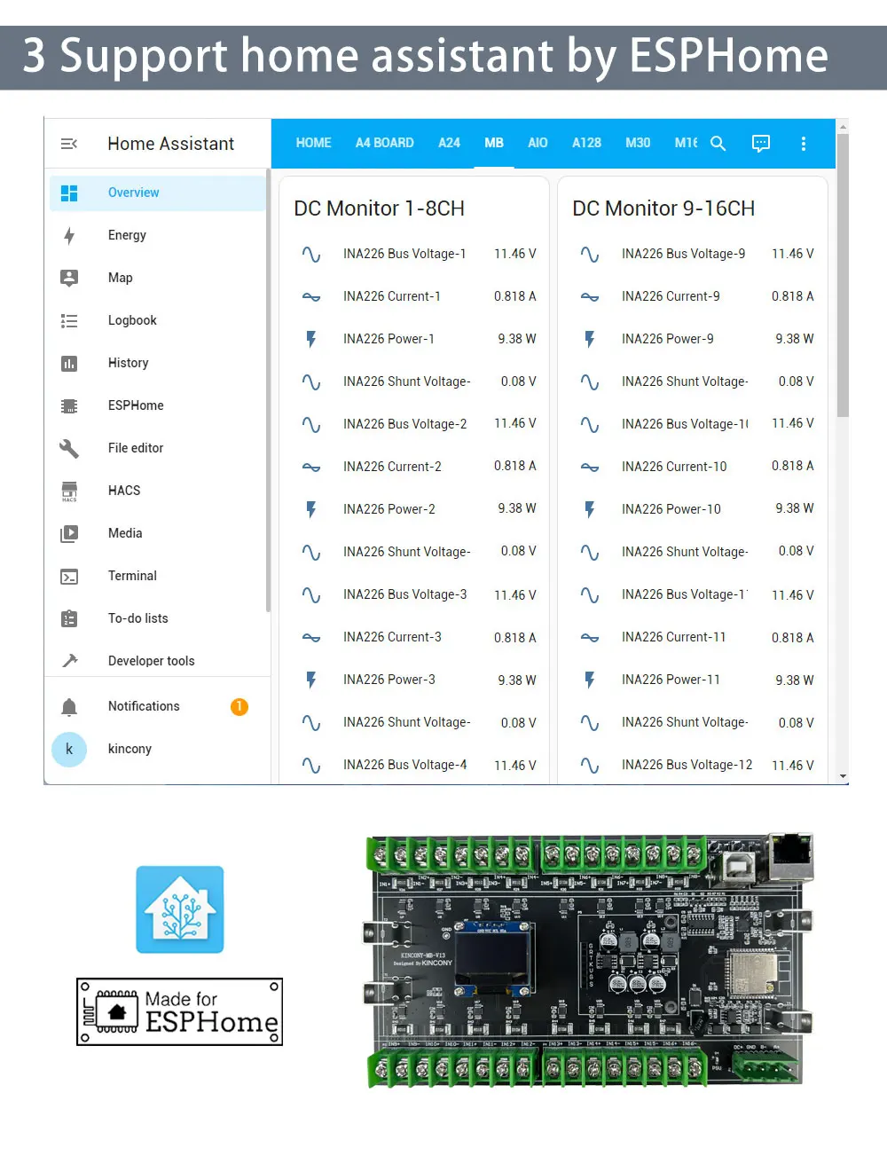 KINCONY MB Esphome for Home Assistant DIY - Battery Monitor