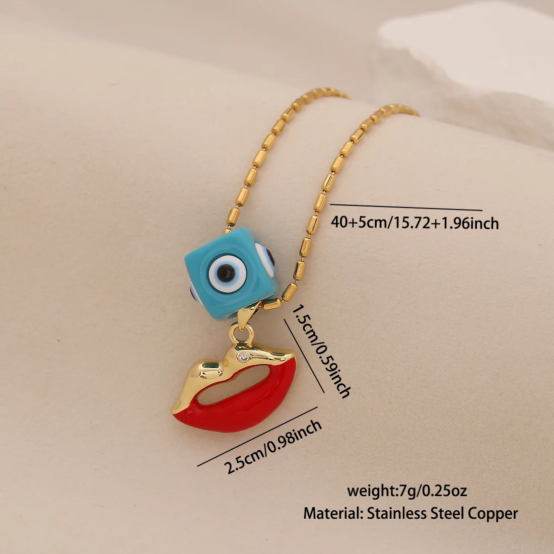 Square Evil Eye Necklace - 18k Gold Stainless Steel Chain