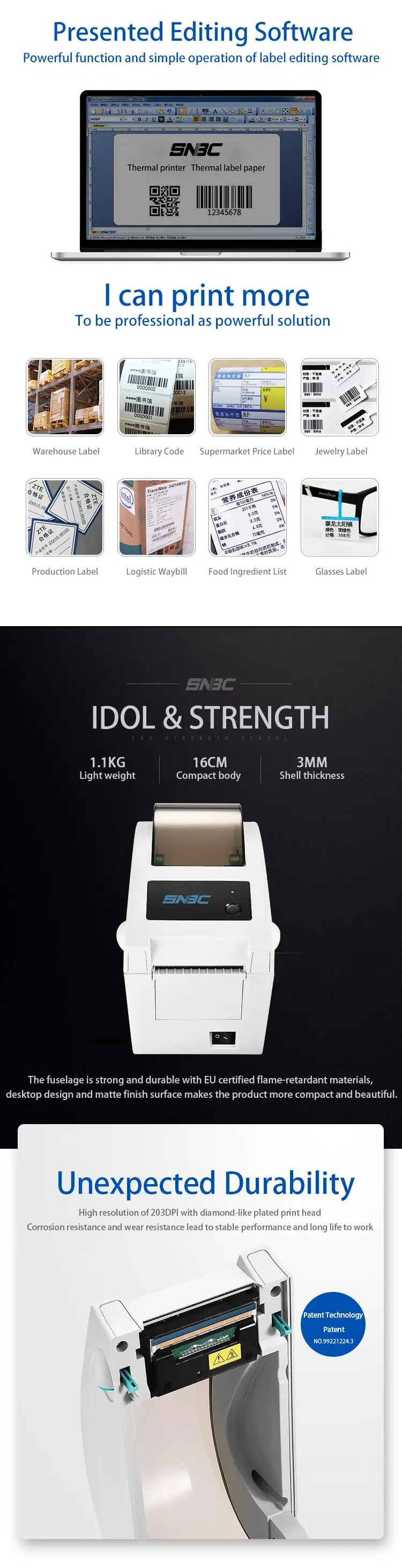 SNBC BTP-L520 Wifi USB Delivery Box Supermarket Price Label Thermal ...