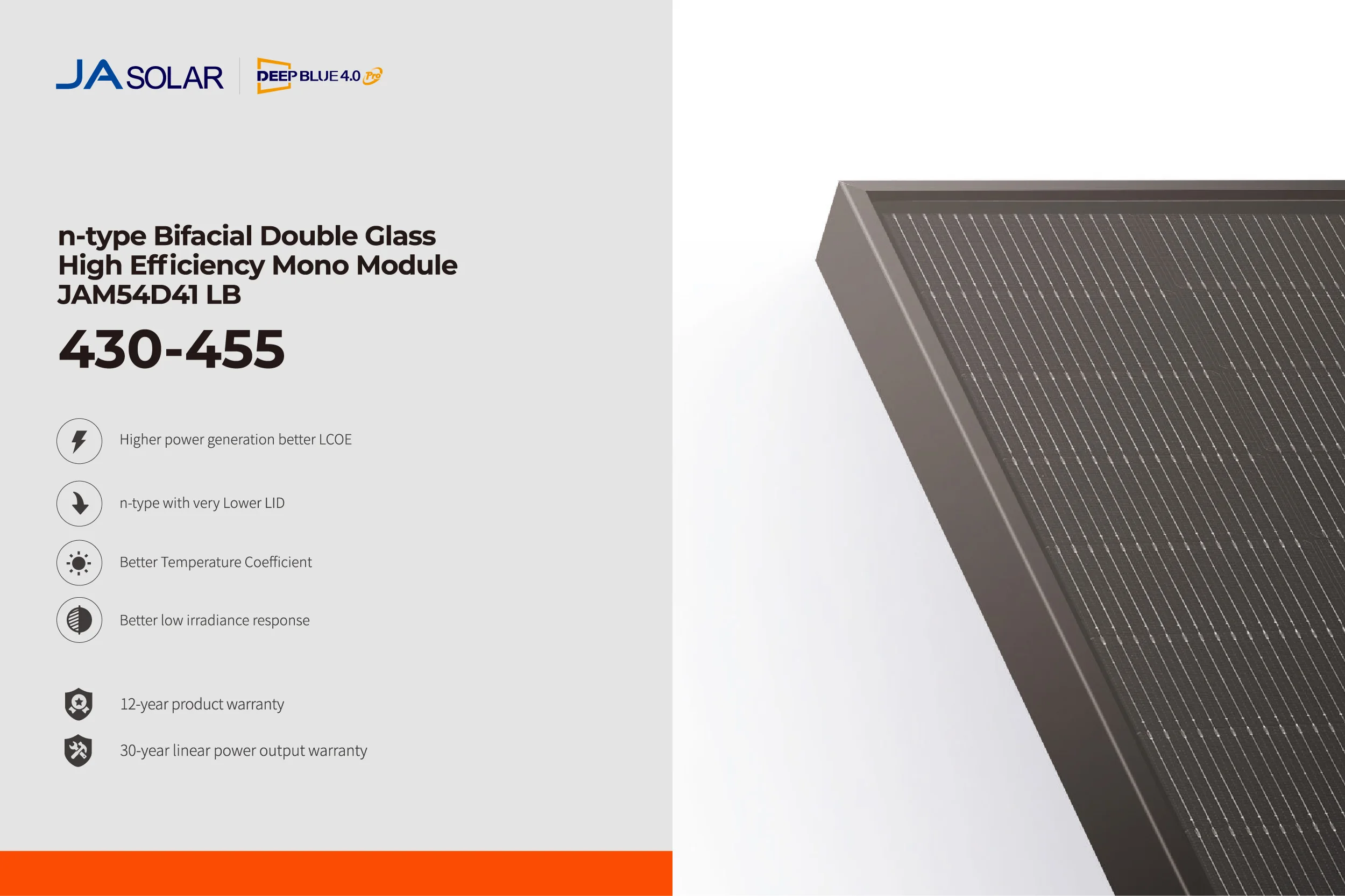 Ja Solar Deepblue 4.0 N-type Bifacial Double Glass Solar Panels Full Black 440w 445w 450w 455w ...