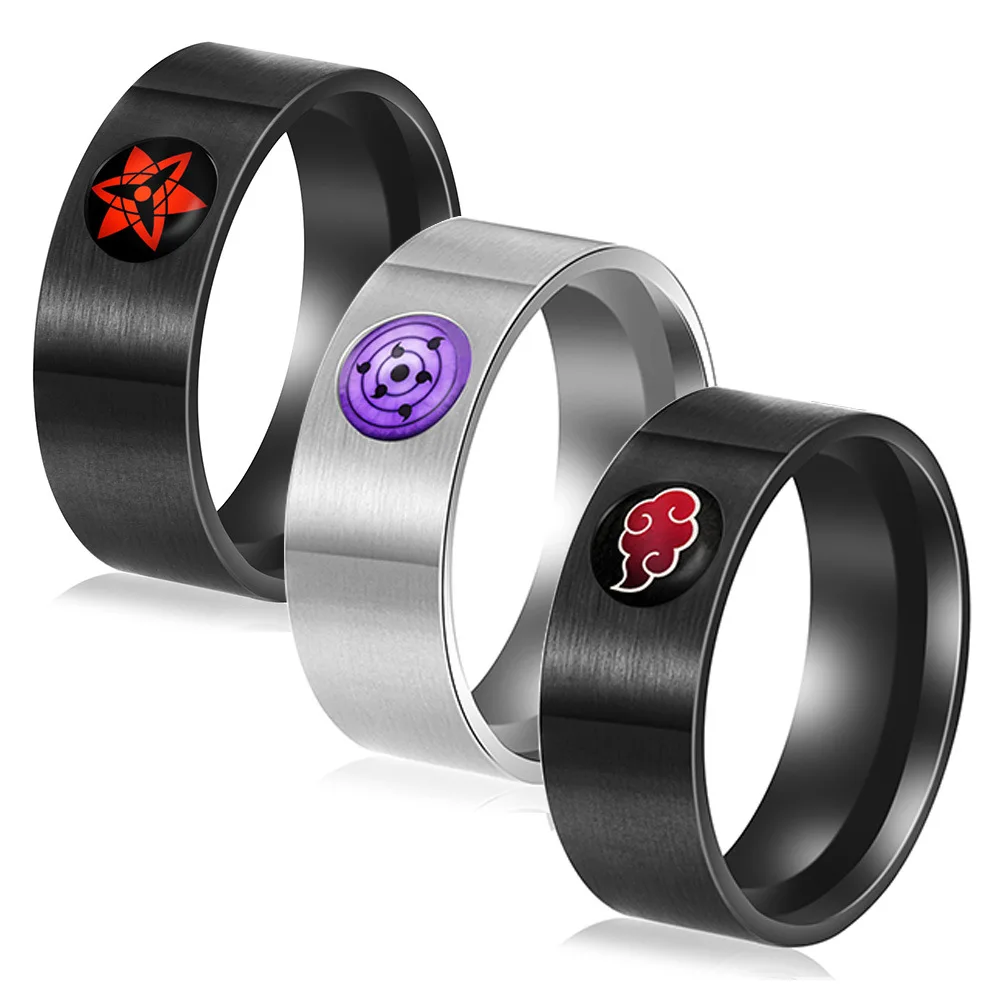 New Anime Rings Akatsuki Uchiha Sharingan Stainless Steel Ring Narutos ...
