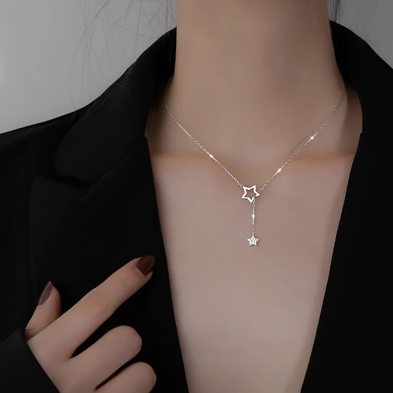 Collar De Estrella Piedra 925 Sterling Silver Star Necklace Cute Shiny Star Choker Drop Charm Star Necklaces