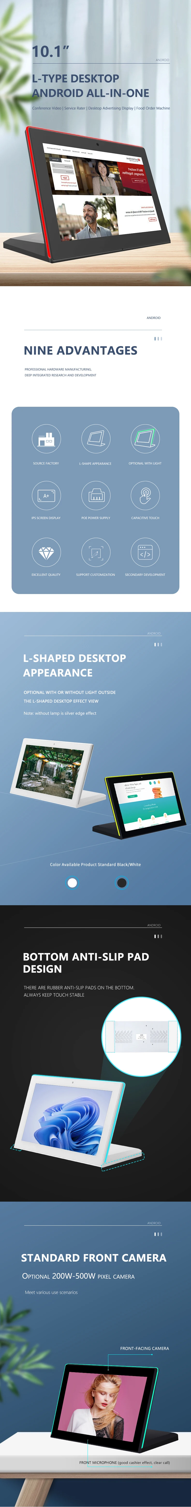 L Shape With Color LED Frame 10.1 Inch 1280*800 IPS Screen RK3568 Built-in POE AIO Tablet PC ...