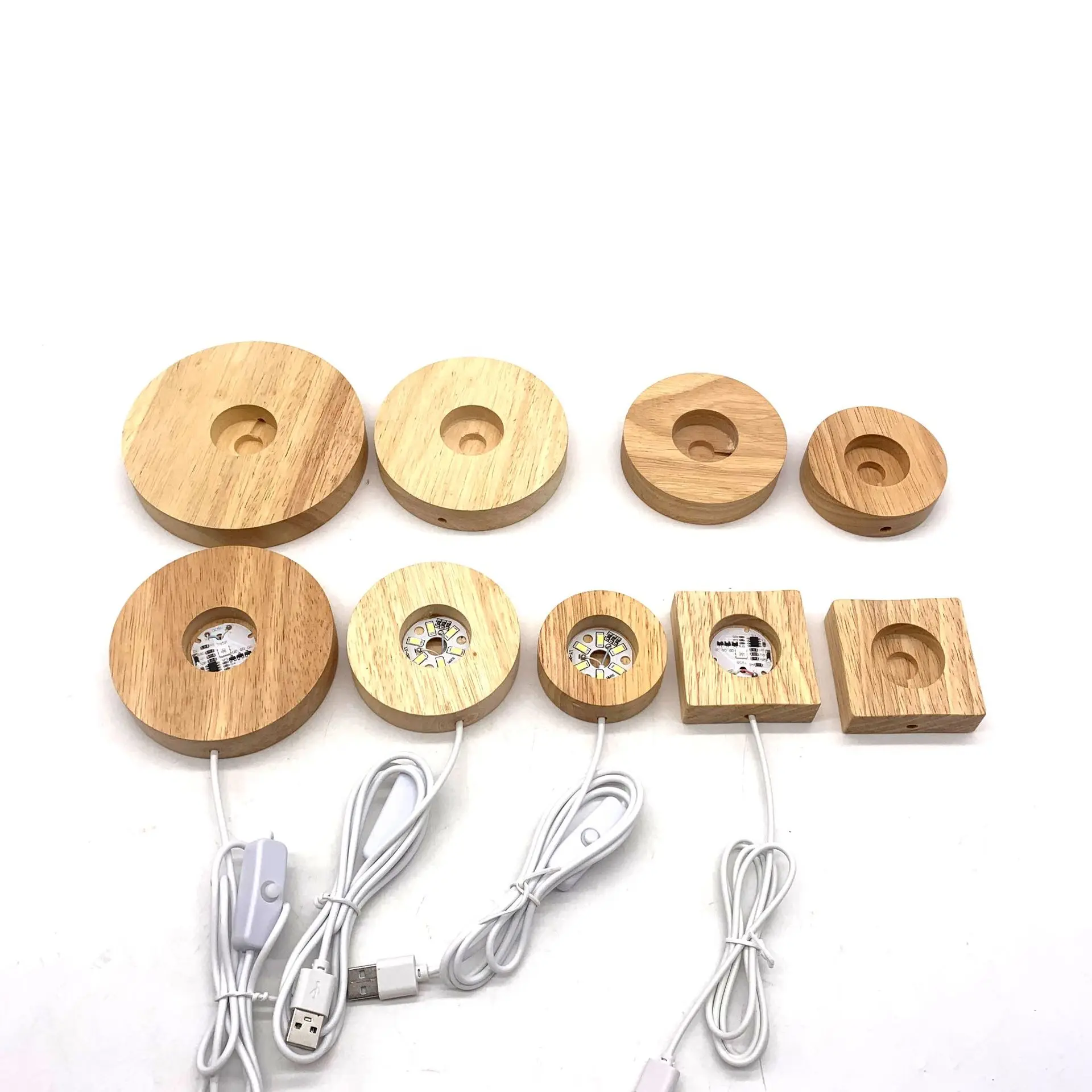 Diy Luminous Lighting Wooden Round Lamp Creative LED Lighting Base ...