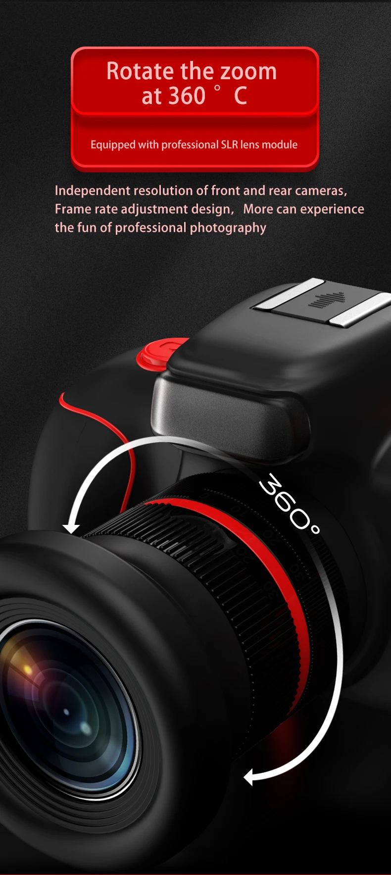 D6pro Kids Camera - 4K Mini SLR with 20X Zoom & Smiley Capture