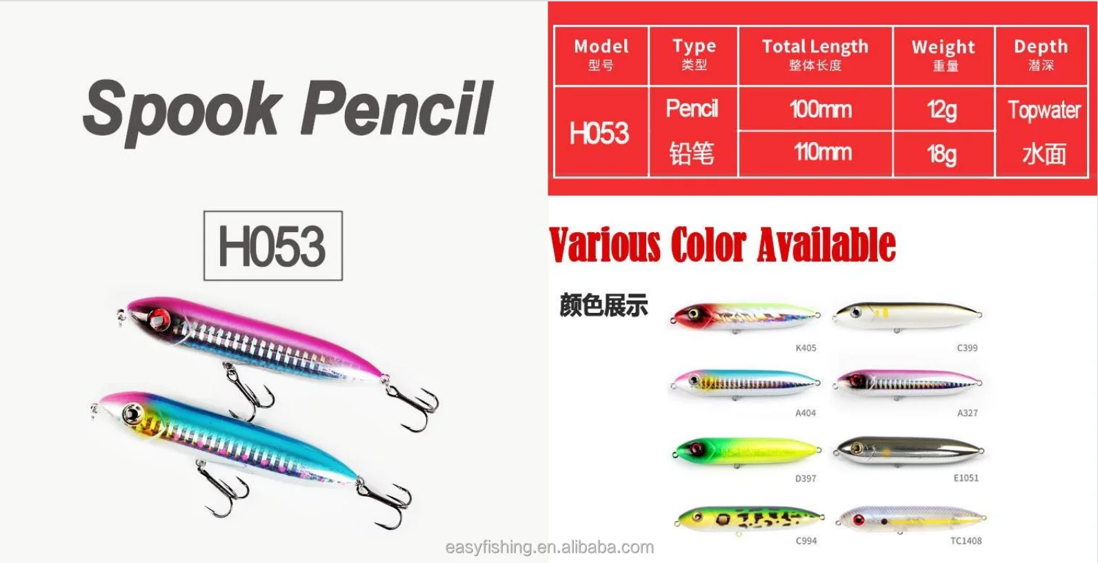 OEM 100mm 12g 110mm 18g Topwater Spook Pencil Lures Catfish Rattling ...