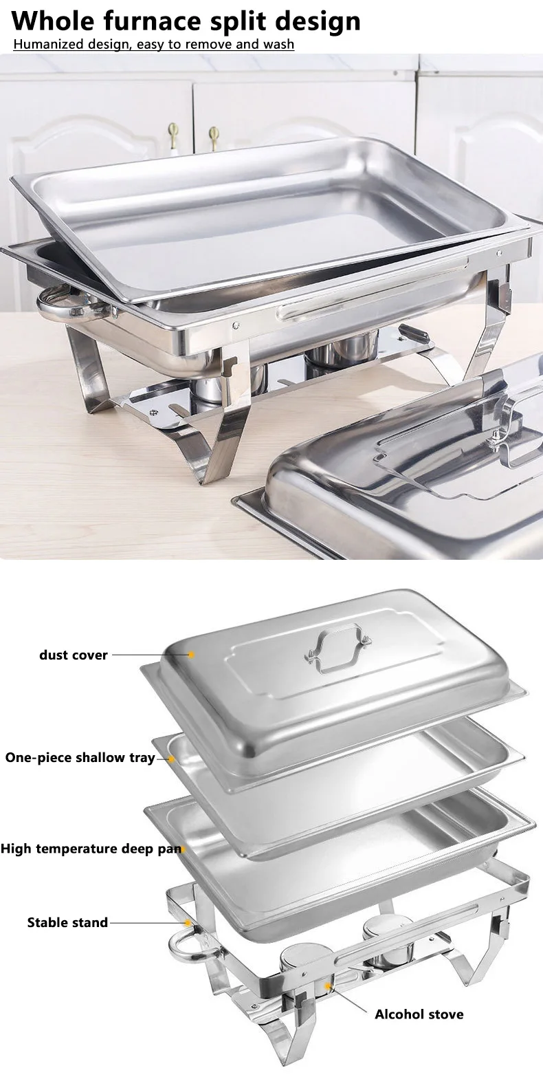 Modern 9L Rectangle Stainless Steel Chafing Dish Wholesale Hotel ...