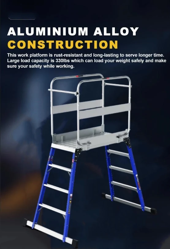 High Quality Aluminium Work Platform Ladder Stable Blue Color Sliver ...