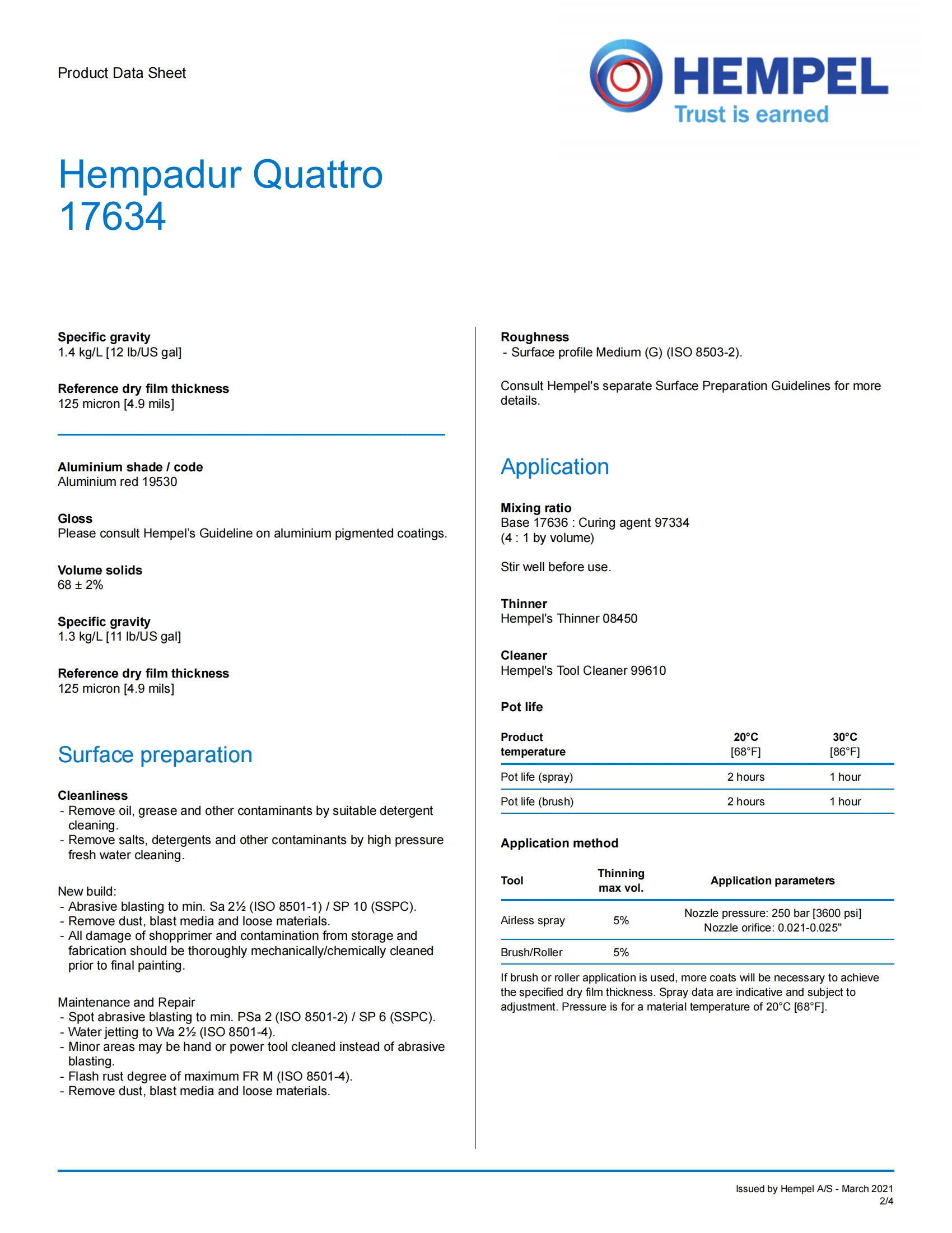 Hempel Hempadur Quattro 17634 - Buy Epoxy Primer,Tough Coating,Good ...