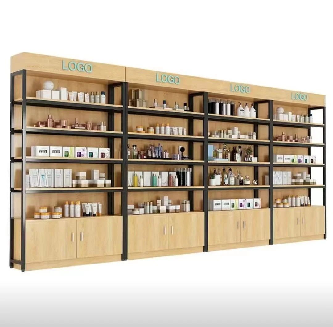 Retail Perfume Shop Display Cabinet - Wood & Metal Stand