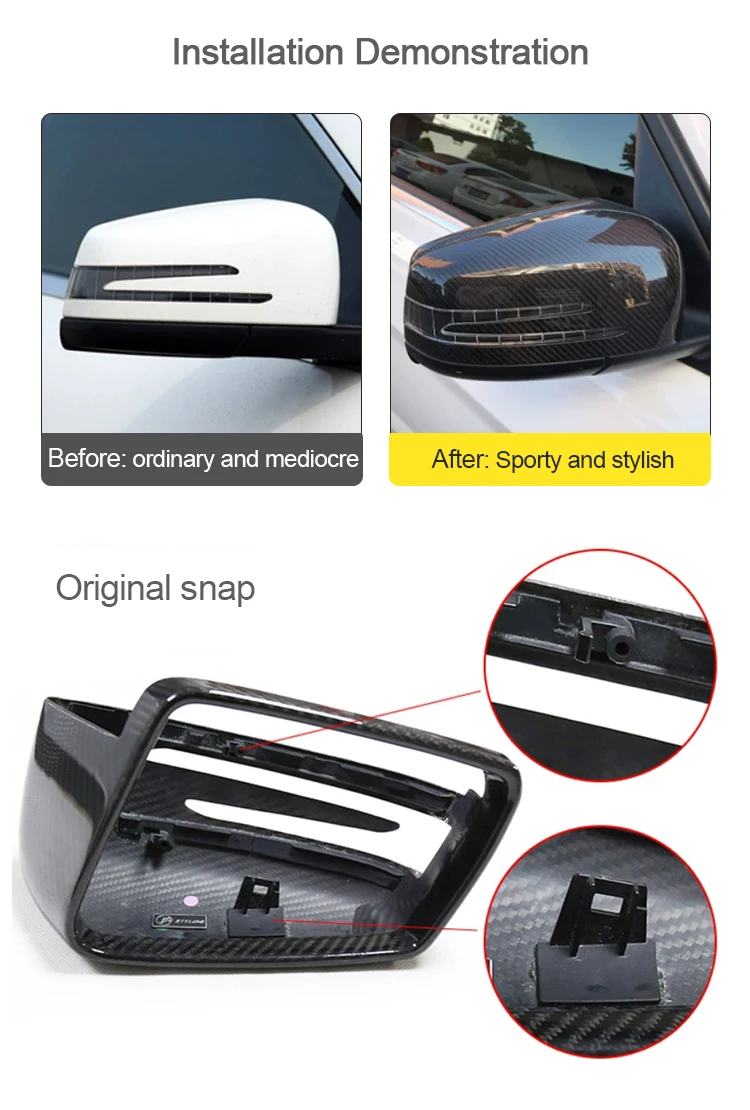 Glossy Black Dry Carbon Fiber Side Mirror Cover Caps Replacement For ...