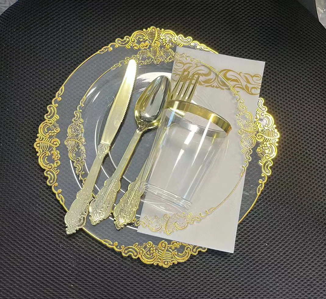 175 Navy Dinnerware Sets Plates with Cutlery Heavy Duty Plastic ...