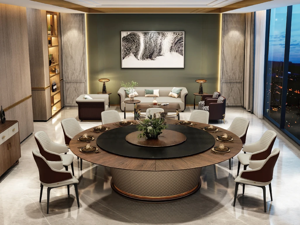 10 Feet Solid Black Walnut Electric Dining Table Set