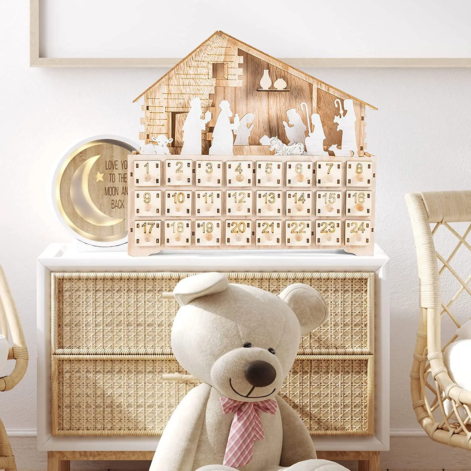 Countdown To Christmas Wooden Led Lighted Advent Calendar,24 Drawers ...