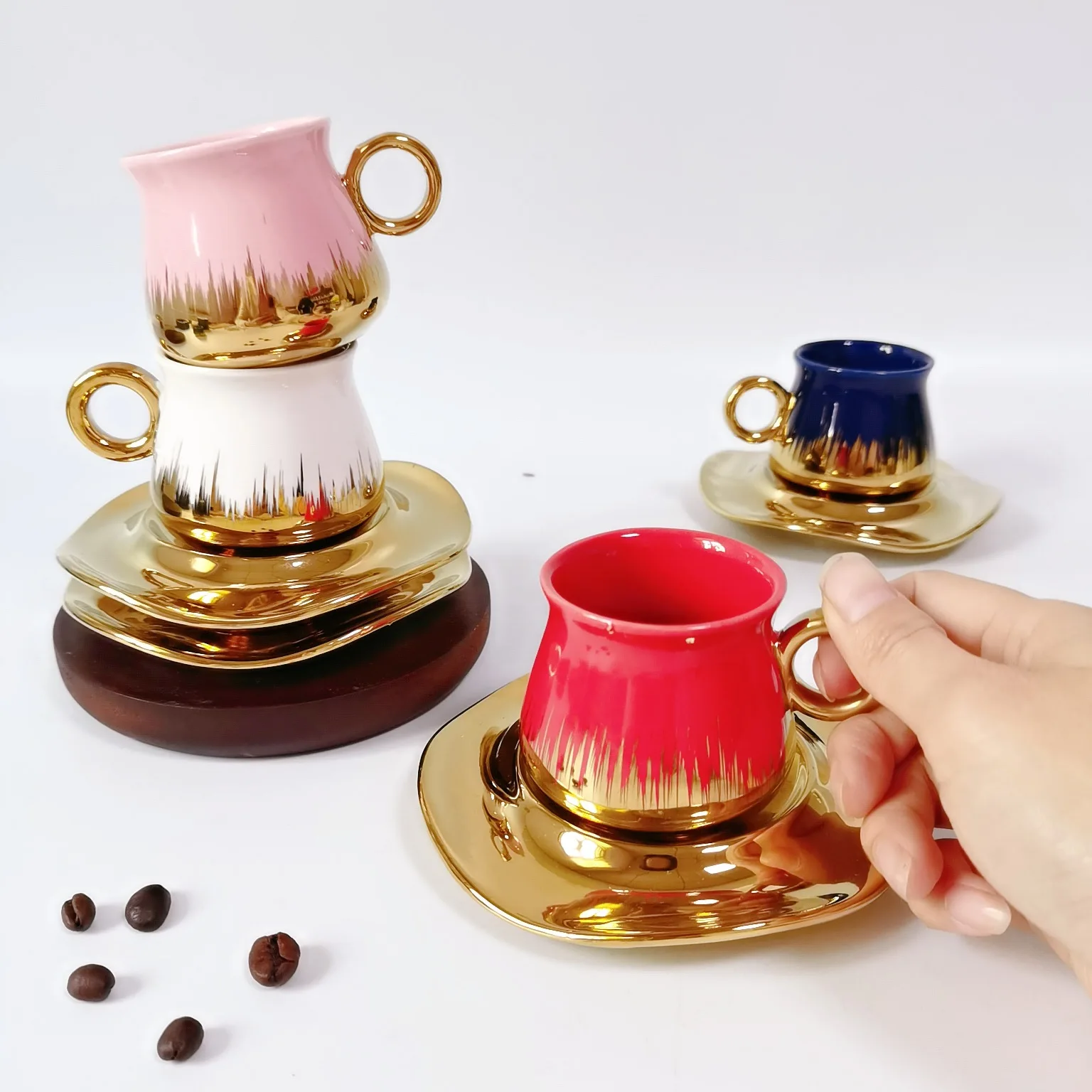 Luxury Golden Colorful Glazed Design Turkish Coffee Cups Arabic ...