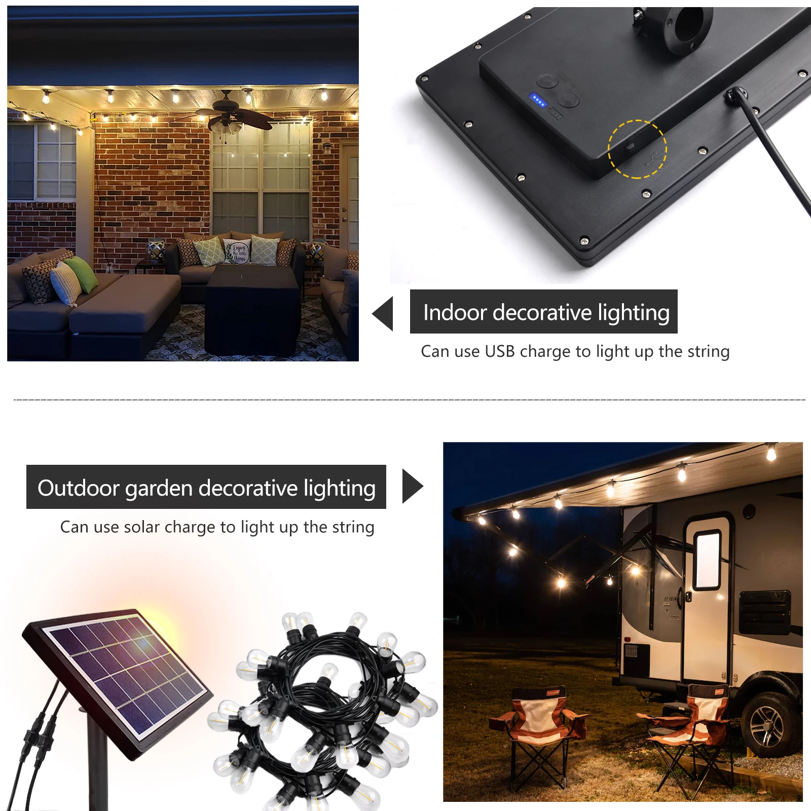 Long Working Time 4000mah 6w Outdoor Led String Light Usb Chargeable ...