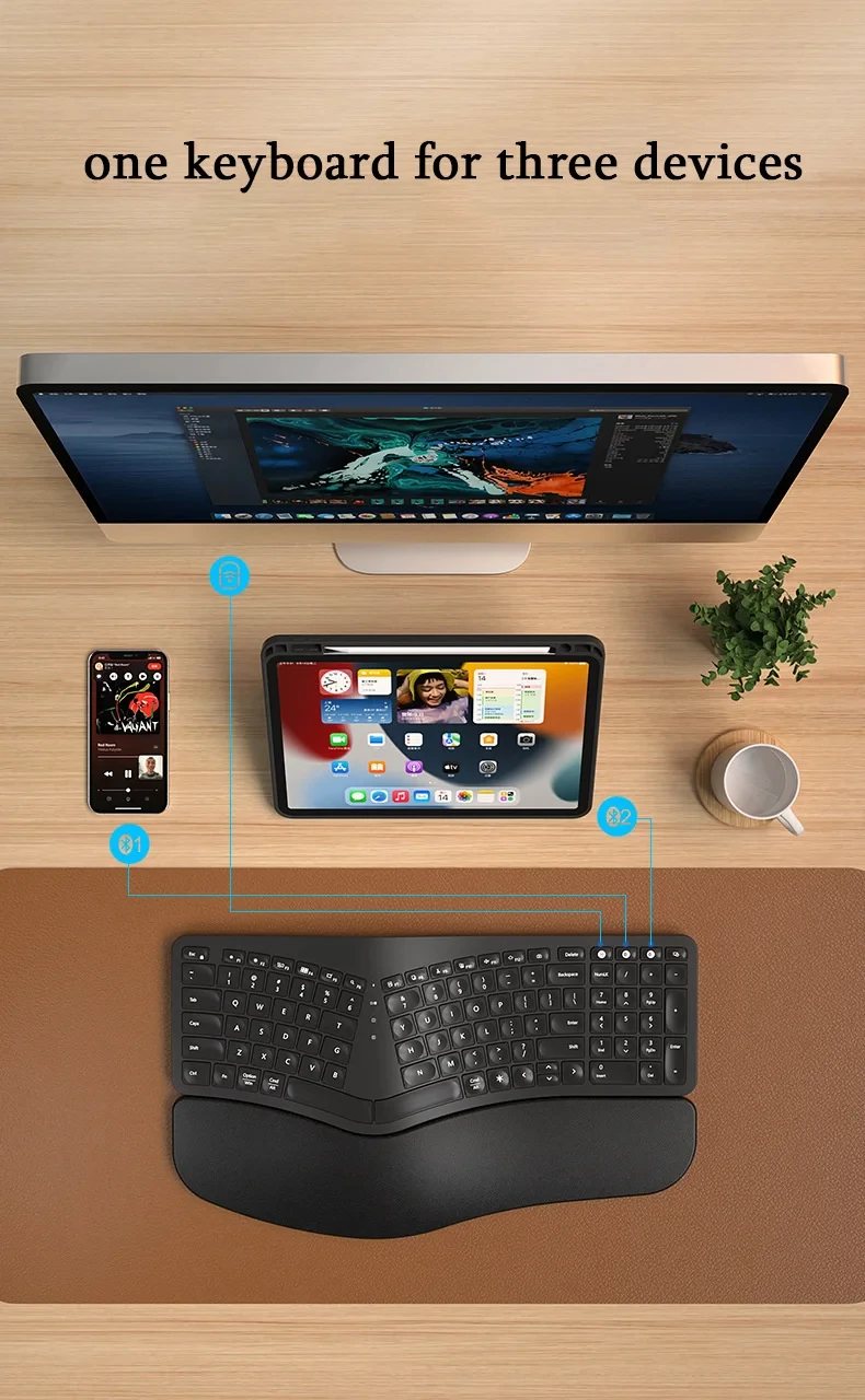 White Backlit Ergonomic Split Keyboard - Wireless & Rechargeable